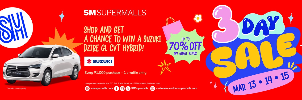 SM Supermalls 3-Day Sale: Shop and Get a Chance to Win a Suzuki Dzire ...